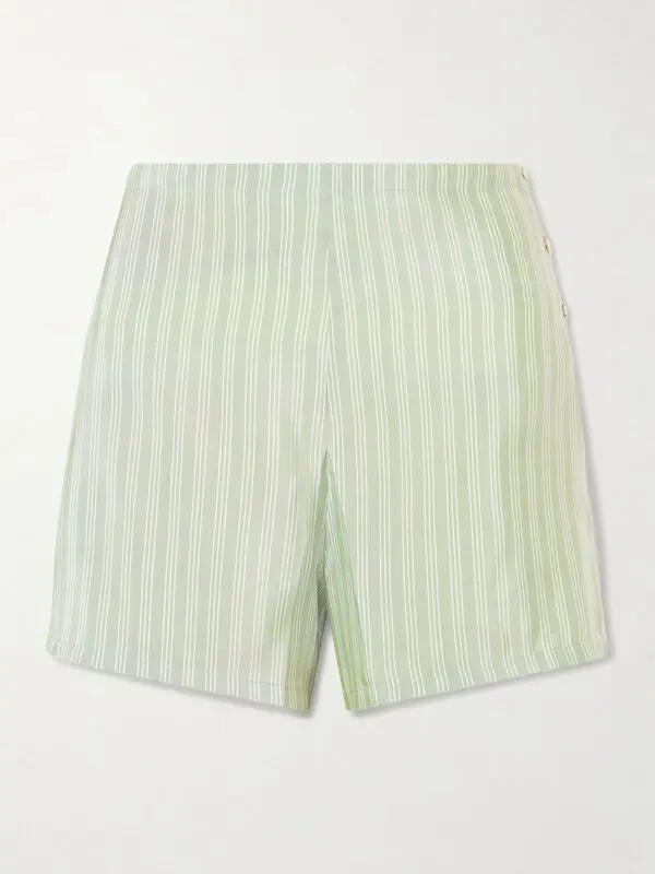 BODE Sylvan Striped Silk-satin Shorts - Green