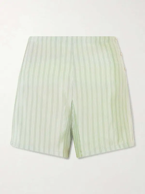 BODE Sylvan Striped Silk-satin Shorts - Sage Green