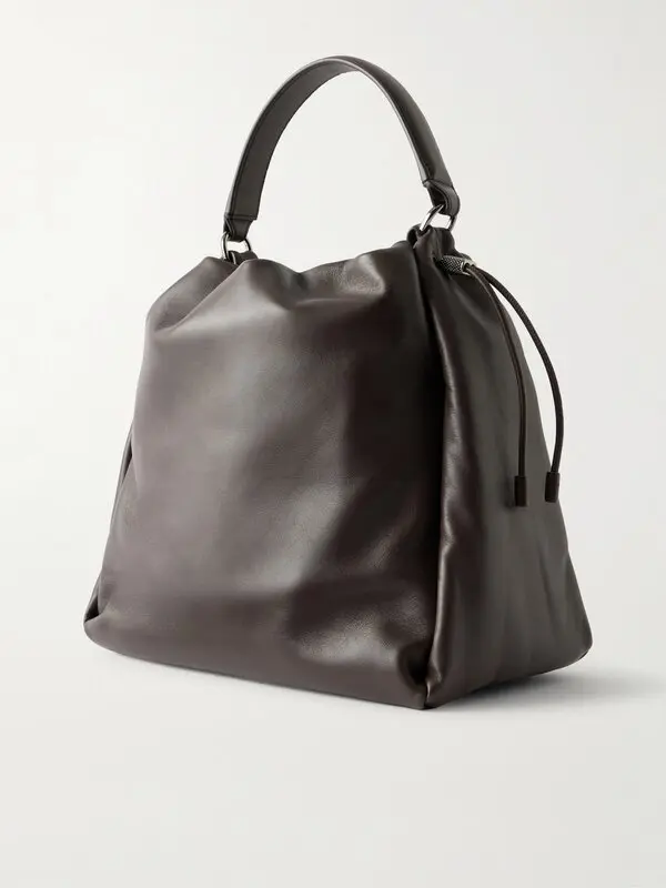 Brunello Cucinelli Bead-embellished Leather Tote Bag - Brown