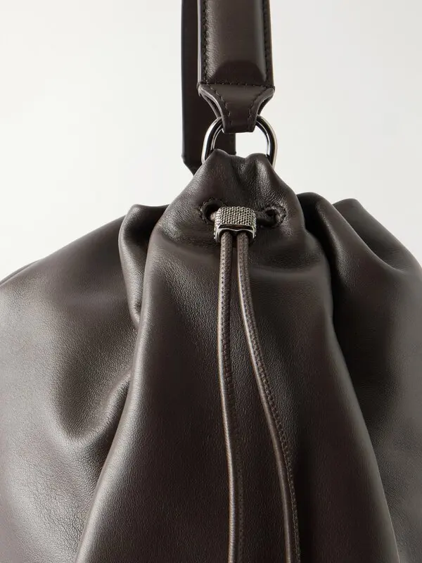 Brunello Cucinelli Bead-embellished Leather Tote Bag - Brown