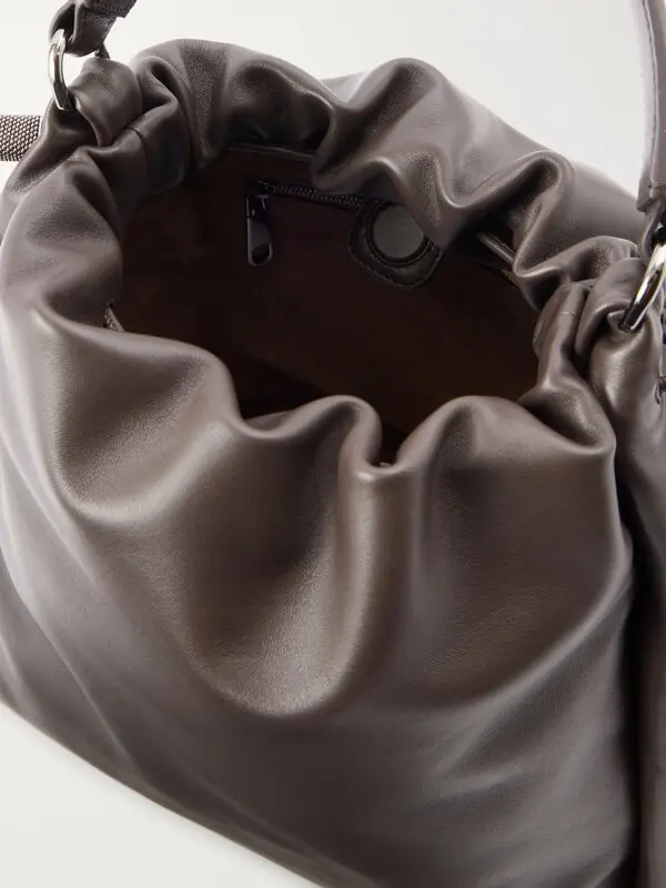 Brunello Cucinelli Bead-embellished Leather Tote Bag - Brown