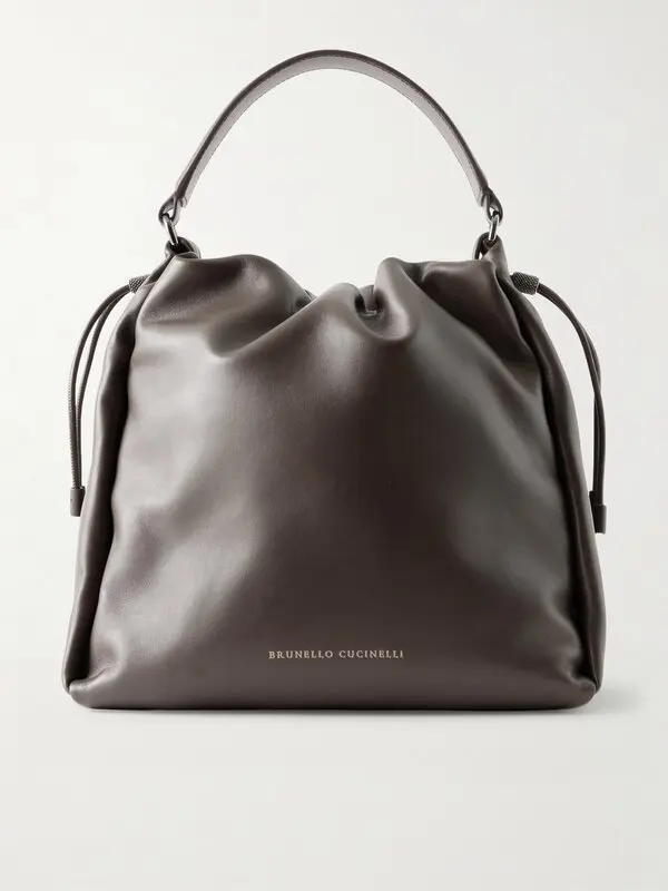 Brunello Cucinelli Bead-embellished Leather Tote Bag - Brown