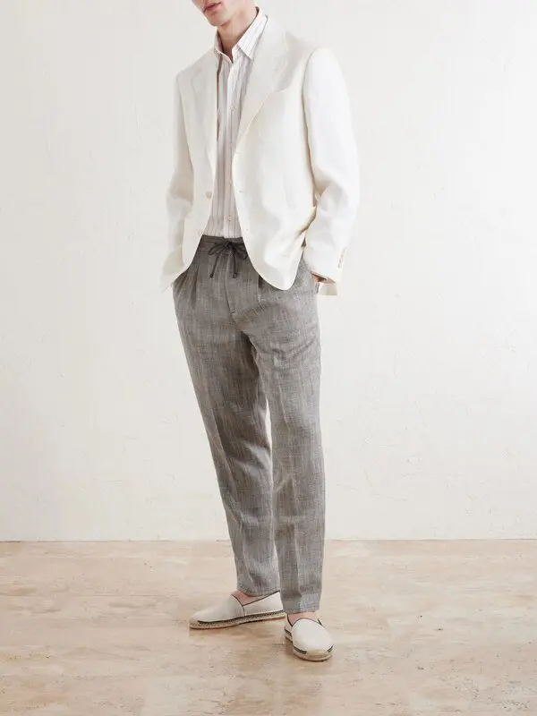 Brunello Cucinelli Straight-leg Pleated Herringbone Trousers - Brown