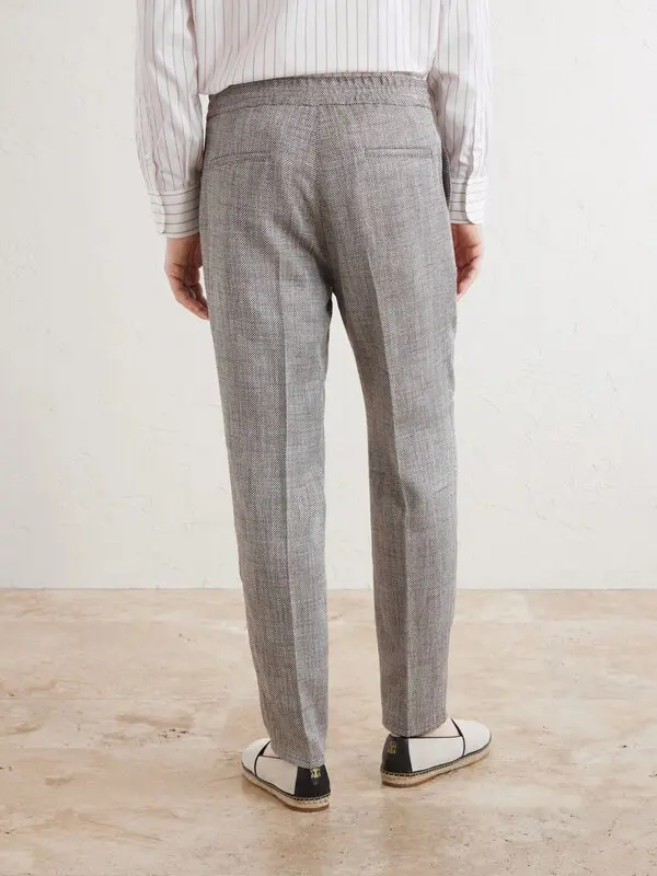 Brunello Cucinelli Straight-leg Pleated Herringbone Trousers - Brown