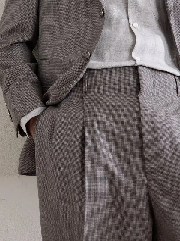 Brunello Cucinelli Straight-leg Pleated Wool Suit Trousers - Brown