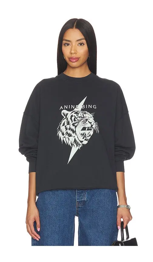ANINE BING Miles Tiger Sweatshirt - Black