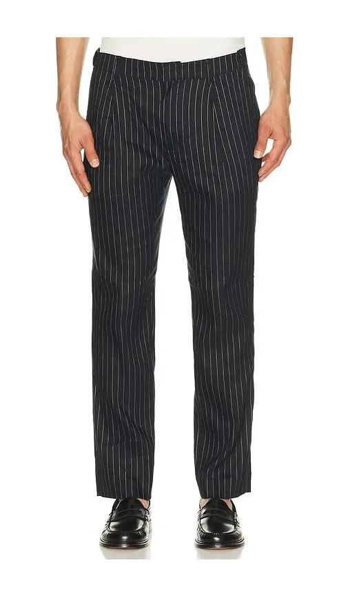 KHALHON Daisy Stripe Linen Blend Trousers - Blue