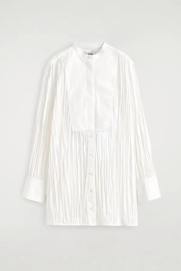 Cos Bib-front Crinkled-cotton Shirt Dress - White