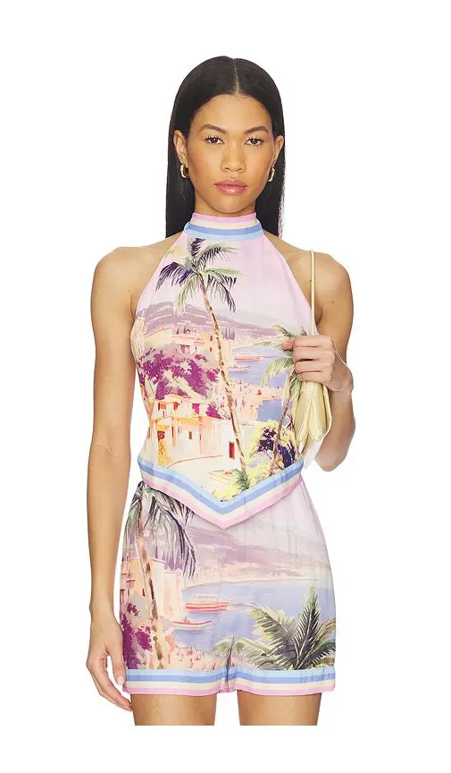 L'Agence Kochi Postcard Print High Neck Top - Blush