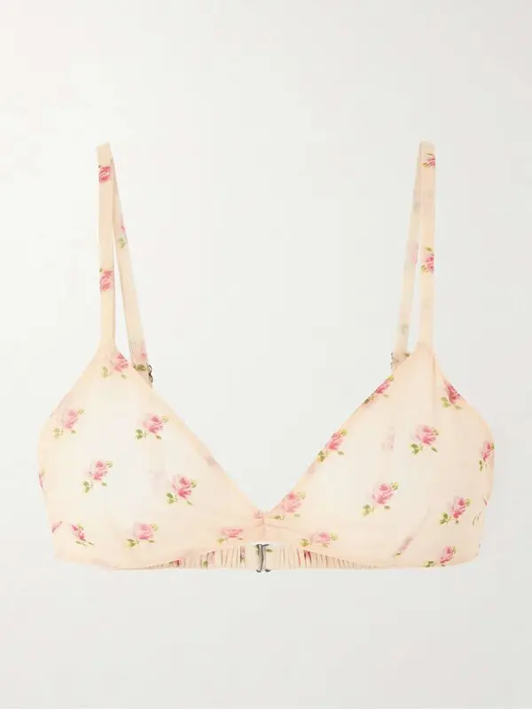 Khaite Talita Floral-print Silk-chiffon Bralette - Pastel Pink