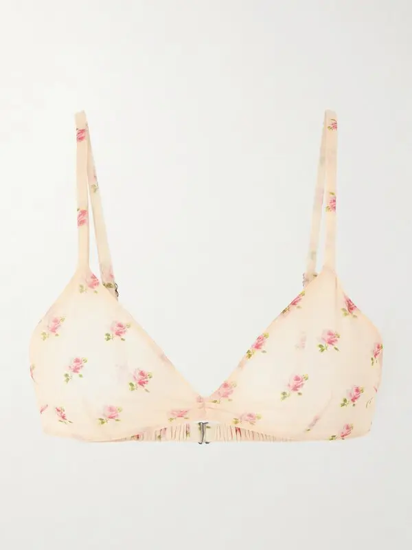 Khaite Talita Floral-print Silk-chiffon Bralette - Pink