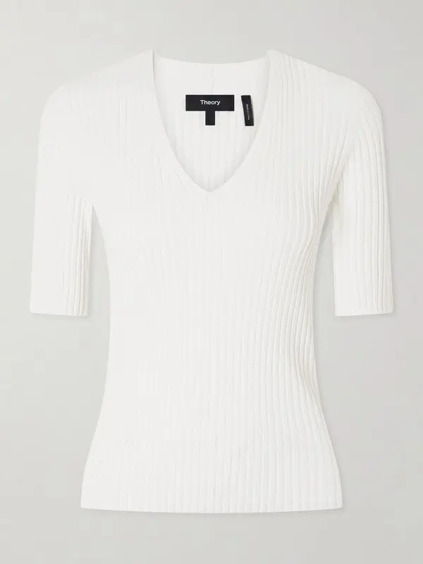 Theory Pointelle-knit Crepe T-shirt - White