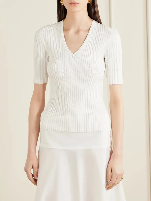 Theory Pointelle-knit Crepe T-shirt