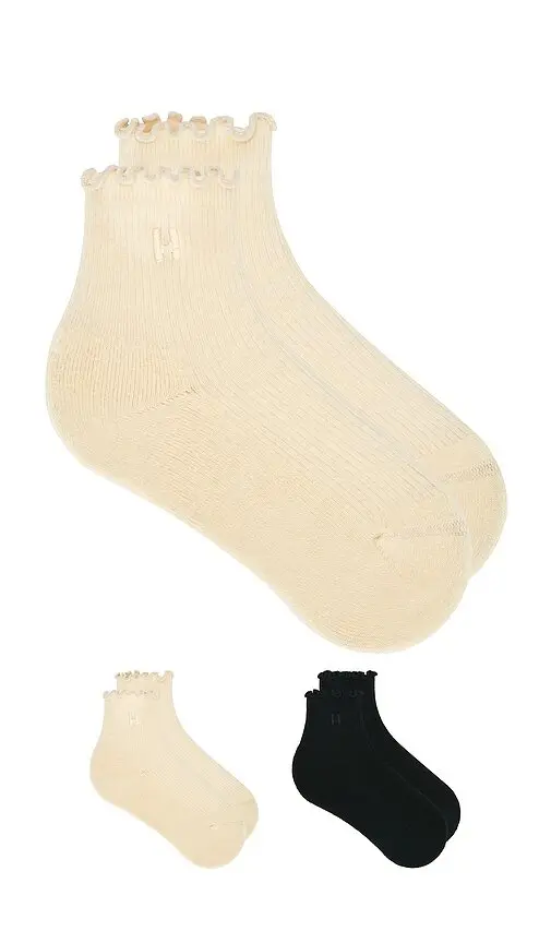 HALFDAYS Ruffle Socks Set - Beige,black