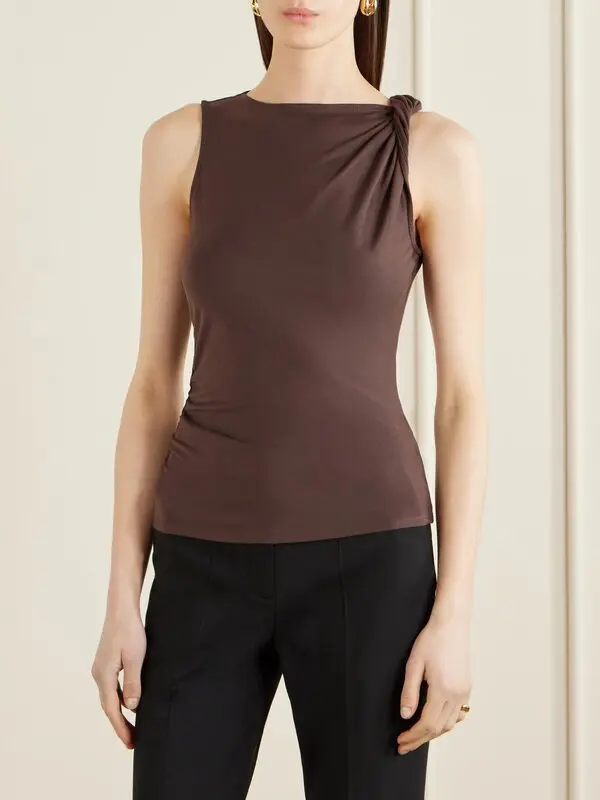 Veronica Beard Otessa Twisted Lyocell-blend Jersey Top - Brown