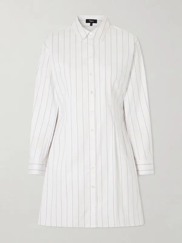 Theory Striped Cotton-blend Poplin Mini Shirt Dress - White