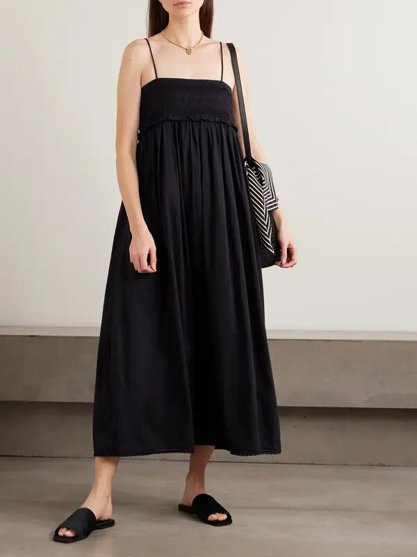 Posse Danielle Lace-trimmed Cotton Midi Dress - Black