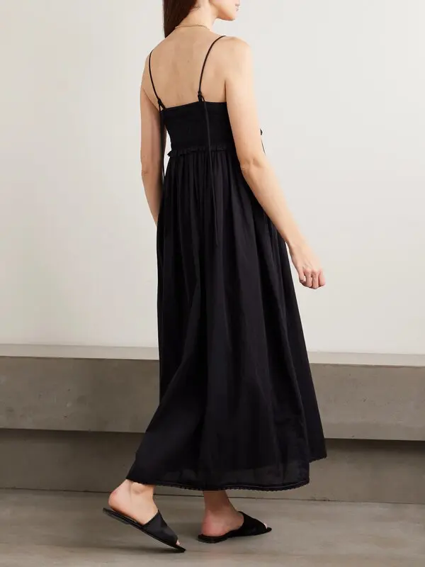 Posse Danielle Lace-trimmed Cotton Midi Dress - Black