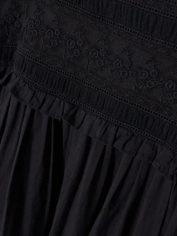 Posse Danielle Lace-trimmed Cotton Midi Dress - Black