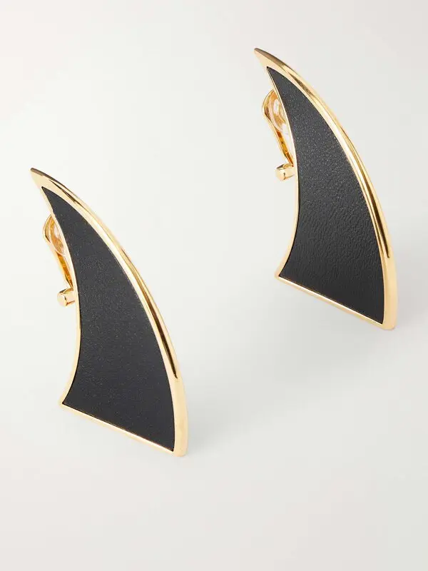 Alaïa Gold-tone Leather Earrings - Black