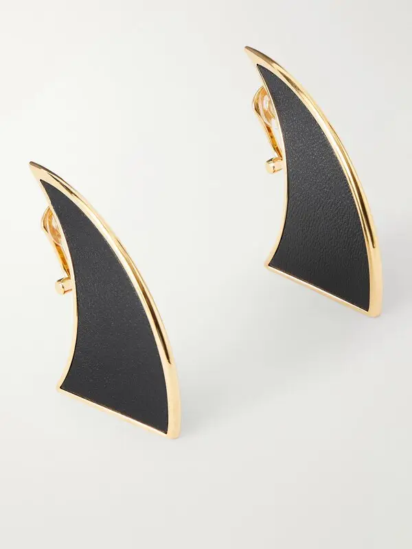 Alaïa Gold-tone Leather Earrings - Black