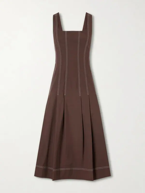 Veronica Beard Cotton-blend Poplin Midi Dress - Brown