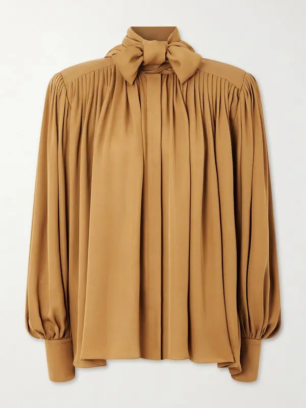 Khaite Vali Silk-georgette Blouse With Pussy-bow - Neutrals
