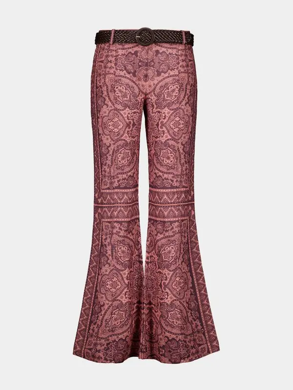 Zimmermann Flared Paisley Linen Pants - Pink