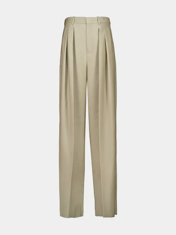 Saint Laurent Wide-leg Wool And Silk Trousers - Beige