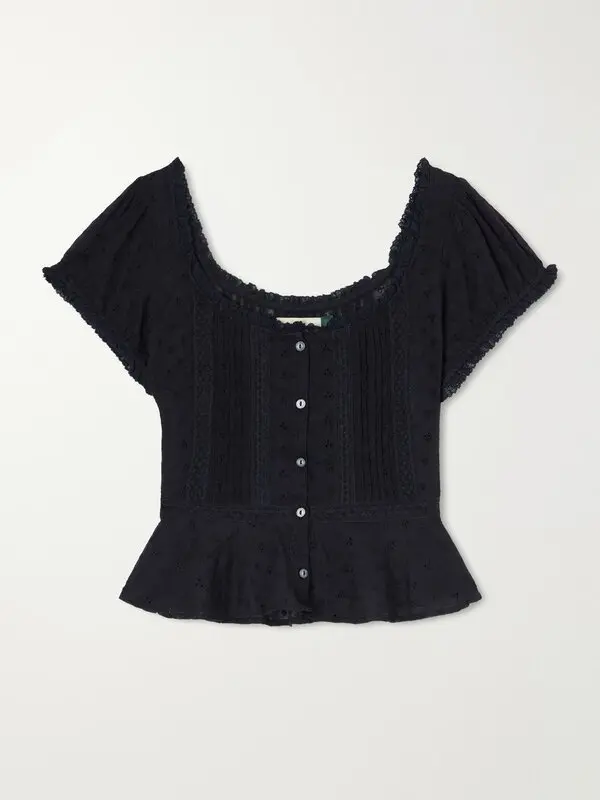 Rixo Sandi Cropped Broderie Anglaise Blouse - Black