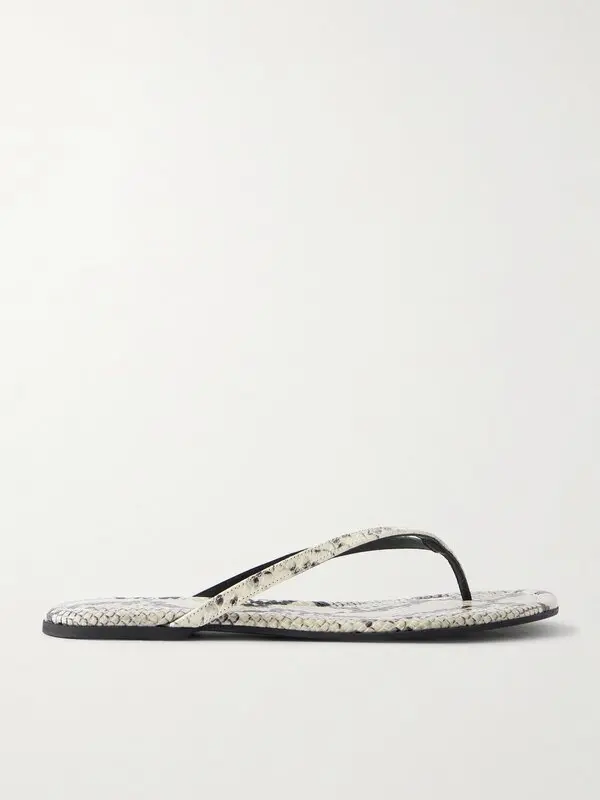 Staud Freja Snake-embossed Leather Flip Flops - Animal Print