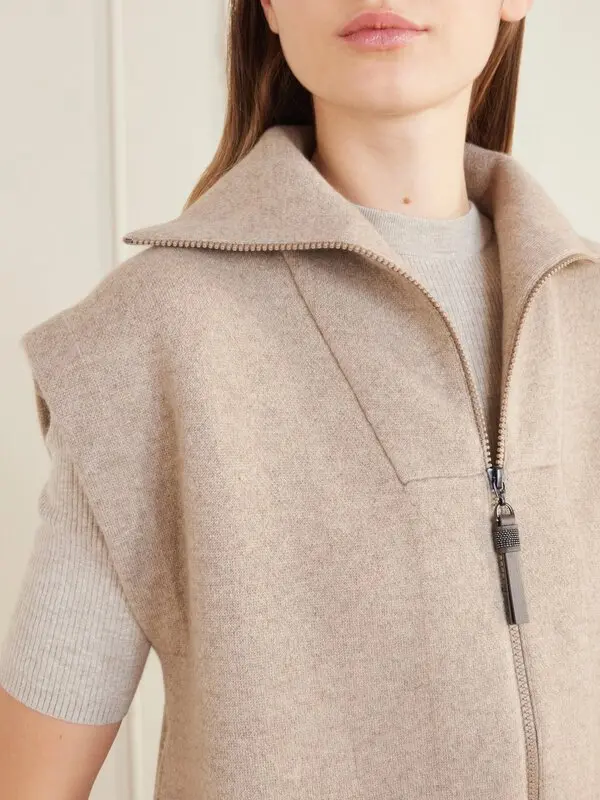 Brunello Cucinelli Cashmere-blend Zip-up Gilet - Brown