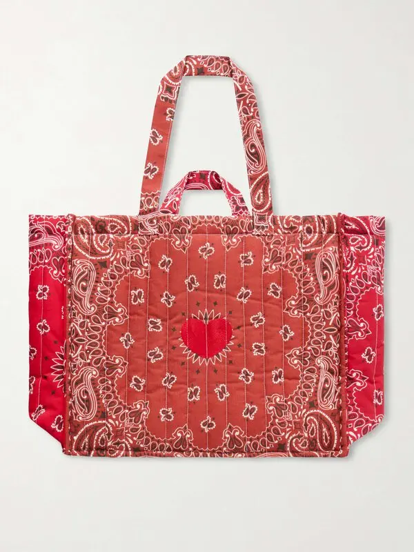 CALL IT BY YOUR NAME Maxi Cabas Coeur Quilted Printed Tote - Red