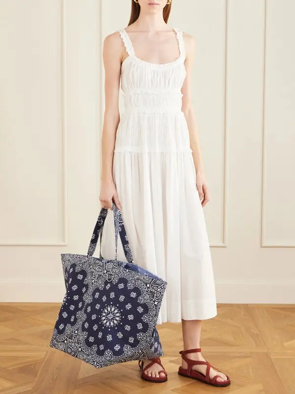 CALL IT BY YOUR NAME Maxi Basket Printed Cotton Tote - Blue