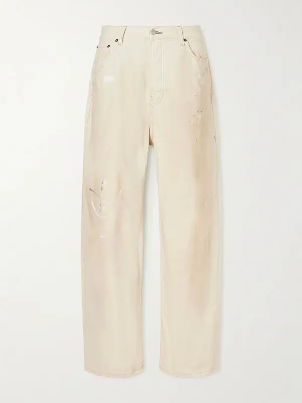 Acne Studios Distressed Leather-trimmed Jeans - Neutrals