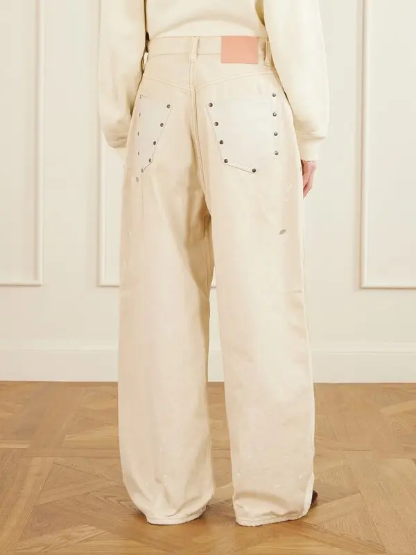 Acne Studios Distressed Leather-trimmed Jeans - Neutrals