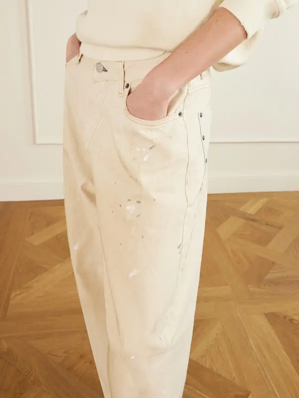 Acne Studios Distressed Leather-trimmed Jeans - Neutrals
