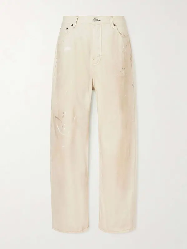 Acne Studios Distressed Leather-trimmed Jeans - Off-white