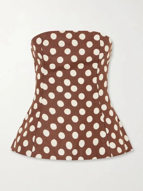 Faithfull The Brand Petro Strapless Polka-dot Linen Top - Brown