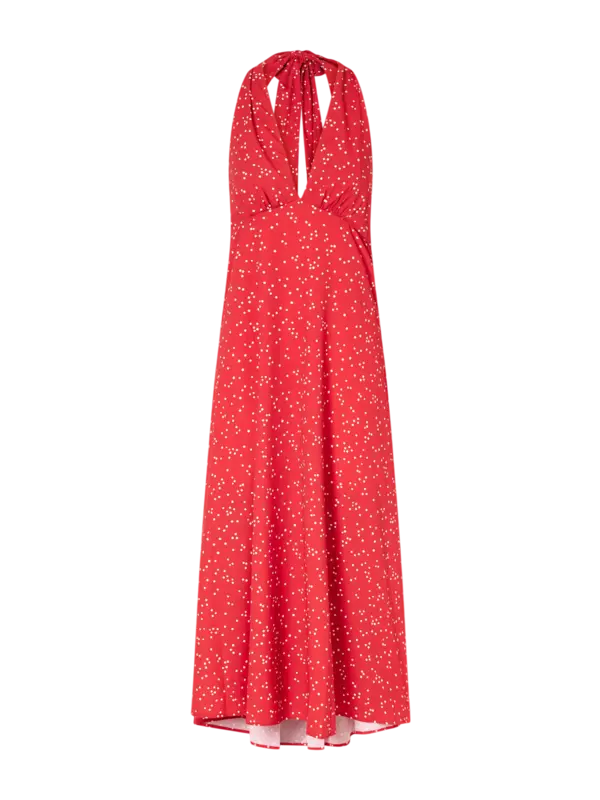 Faithfull The Brand Jennah Polka-dot Recycled-crepe Halterneck Midi Dress - Red