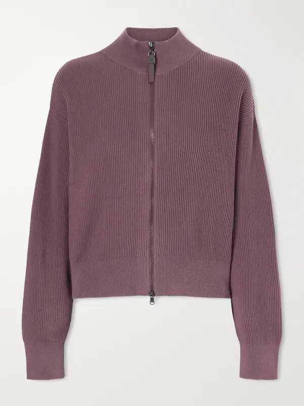 Brunello Cucinelli Ribbed Cotton Zip-up Cardigan - Burgundy