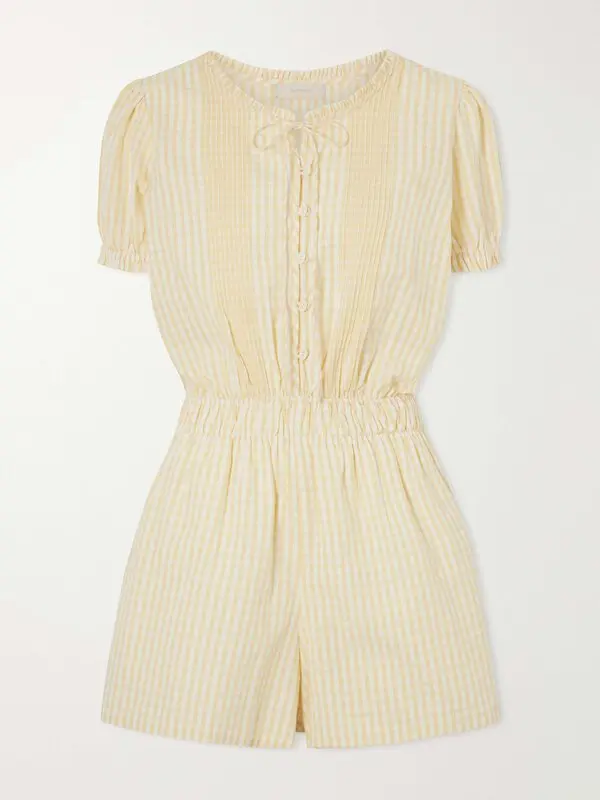 Faithfull The Brand Roma Ruffled Checked Cotton Playsuit - Yellow