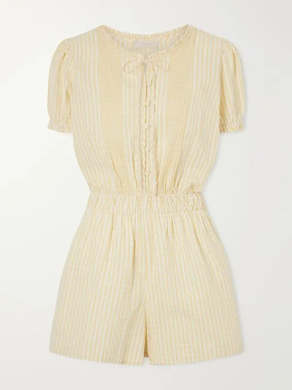Faithfull The Brand Roma Ruffled Checked Cotton Playsuit - Yellow