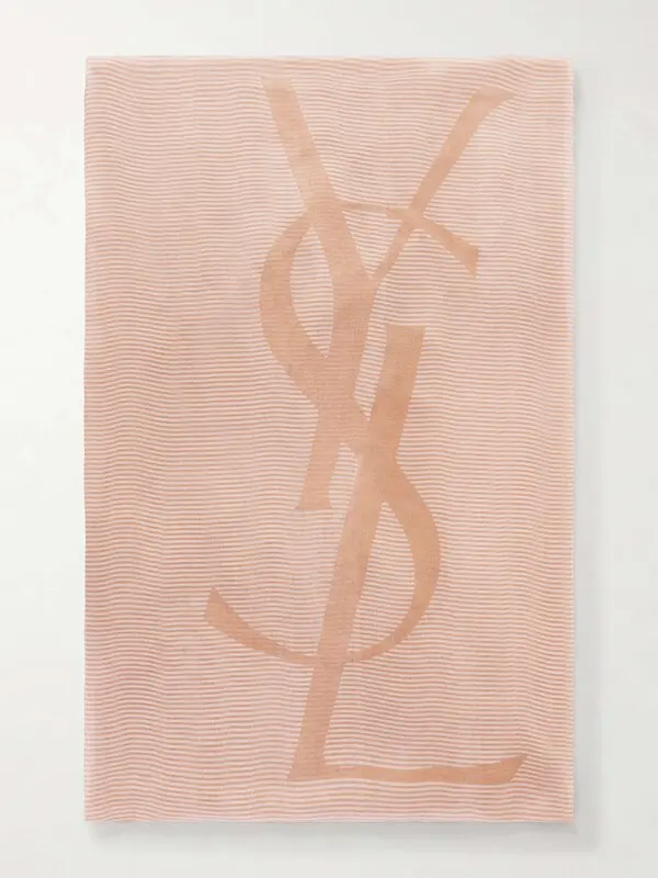 Saint Laurent Grand Carre Rayures Cassandre Cashmere And Silk-blend Scarf - Beige