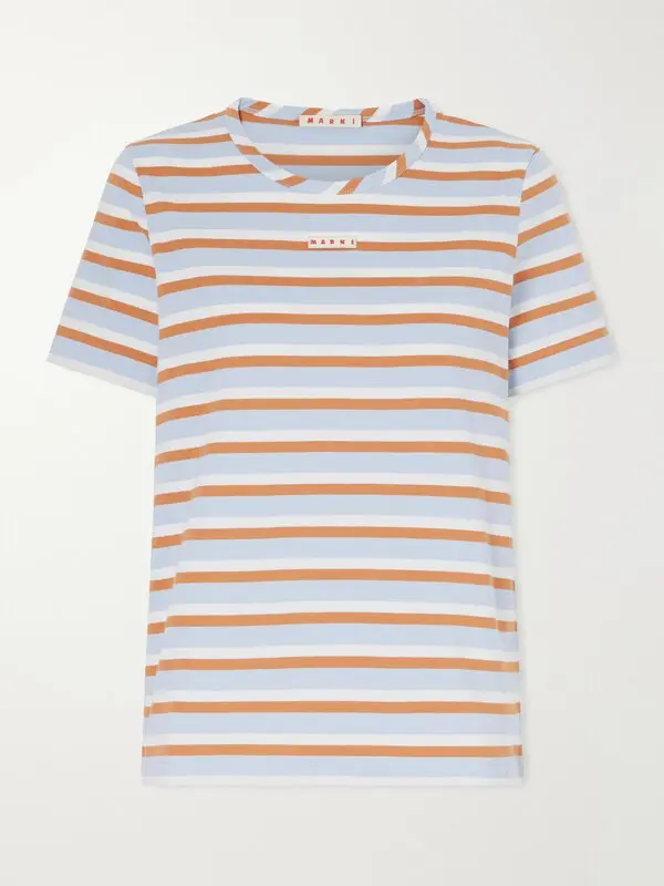 Marni Appliquéd Striped Cotton-jersey T-shirt - Blue