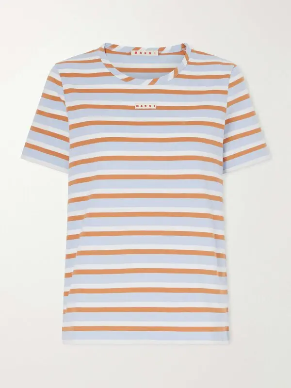 Marni Appliquéd Striped Cotton-jersey T-shirt - Light Blue