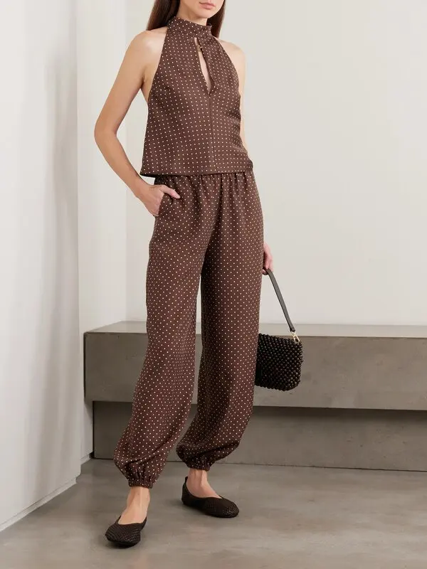 Posse Phoebe Polka-dot Tencel Lyocell Halterneck Top - Brown
