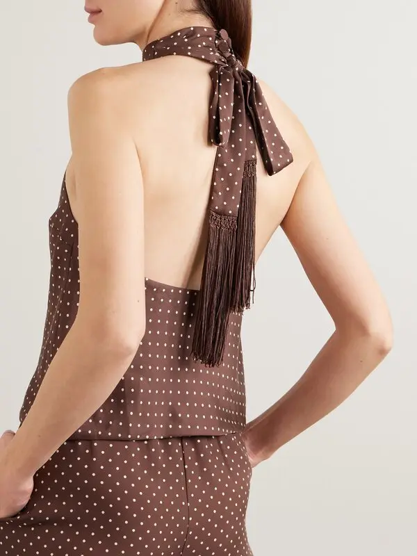 Posse Phoebe Polka-dot Tencel Lyocell Halterneck Top - Brown