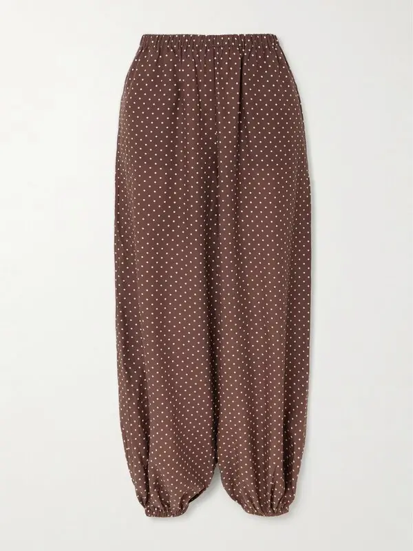 Posse Evie Polka-dot Tencel™ Lyocell Tapered Pants - Brown