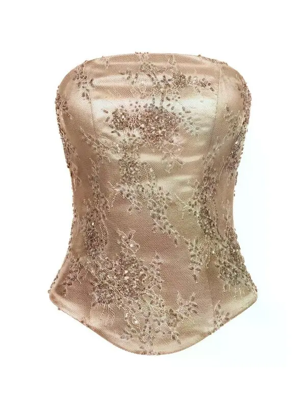 ALEXIA & ANTONIA Embellished Lace Top - Neutrals